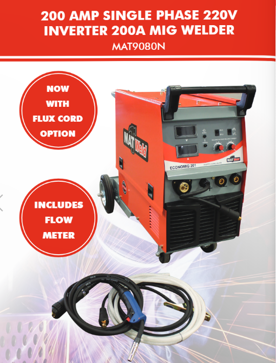 MAT9080N -MATWELD WELDER MIG/STICK/TIG 200A 220V – www.orbitindustrial ...